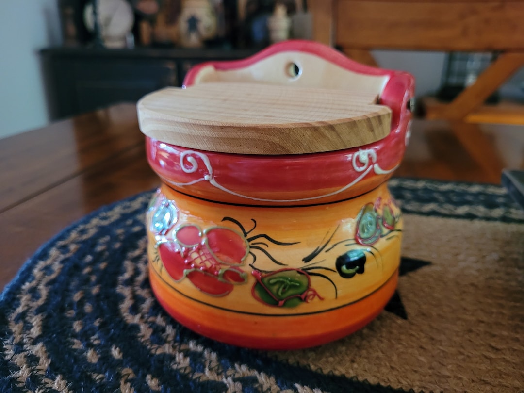 Mountable Ceramic Salt Container With Wooden Lid - Etsy