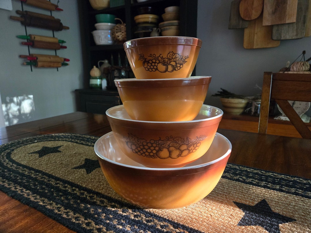 Vintage Pyrex Old Orchard Mixing Bowl Set Sizes 401, 402, 403 & 404 ...