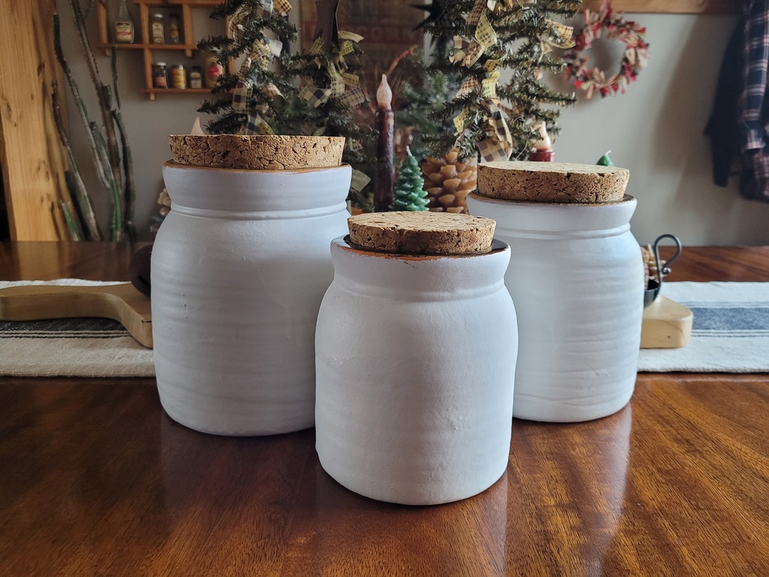 3 French Clay Pot Primitive/country Kitchen Canisters With - Etsy