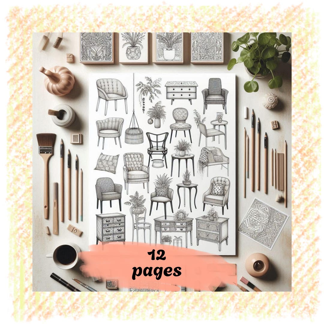 Furniture Coloring Pages: Home Decor Printable (PDF Download) - Etsy