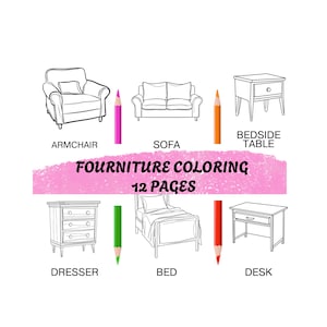 Furniture Coloring Pages: Home Decor Printable (PDF Download) - Etsy