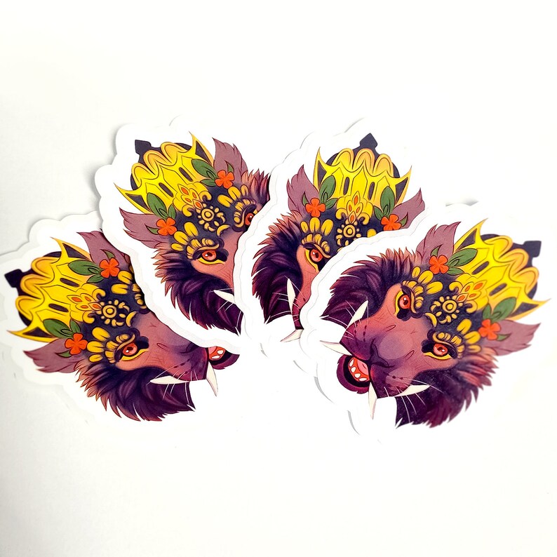 Barong Masked Tiger Face Fantasy Sticker Waterproof Die-cut Bali ...