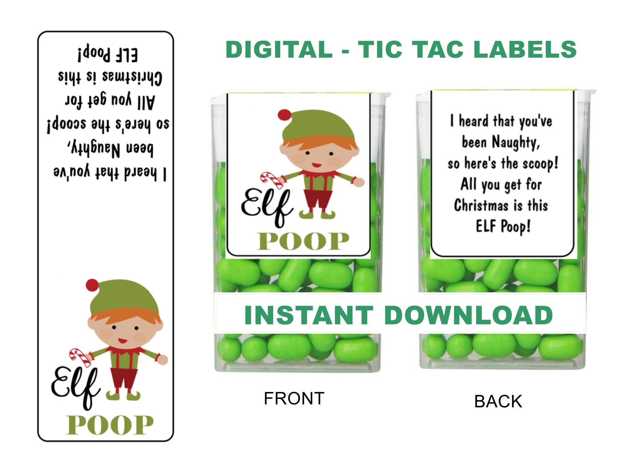 DIGITAL DOWNLOAD Elf Poop Tic Tac Labels Christmas Stocking Stuffer ...