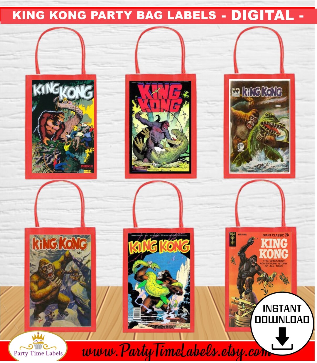 King Kong Party Bag Labels Birthday Party Favor Bag Labels Favor Bag ...