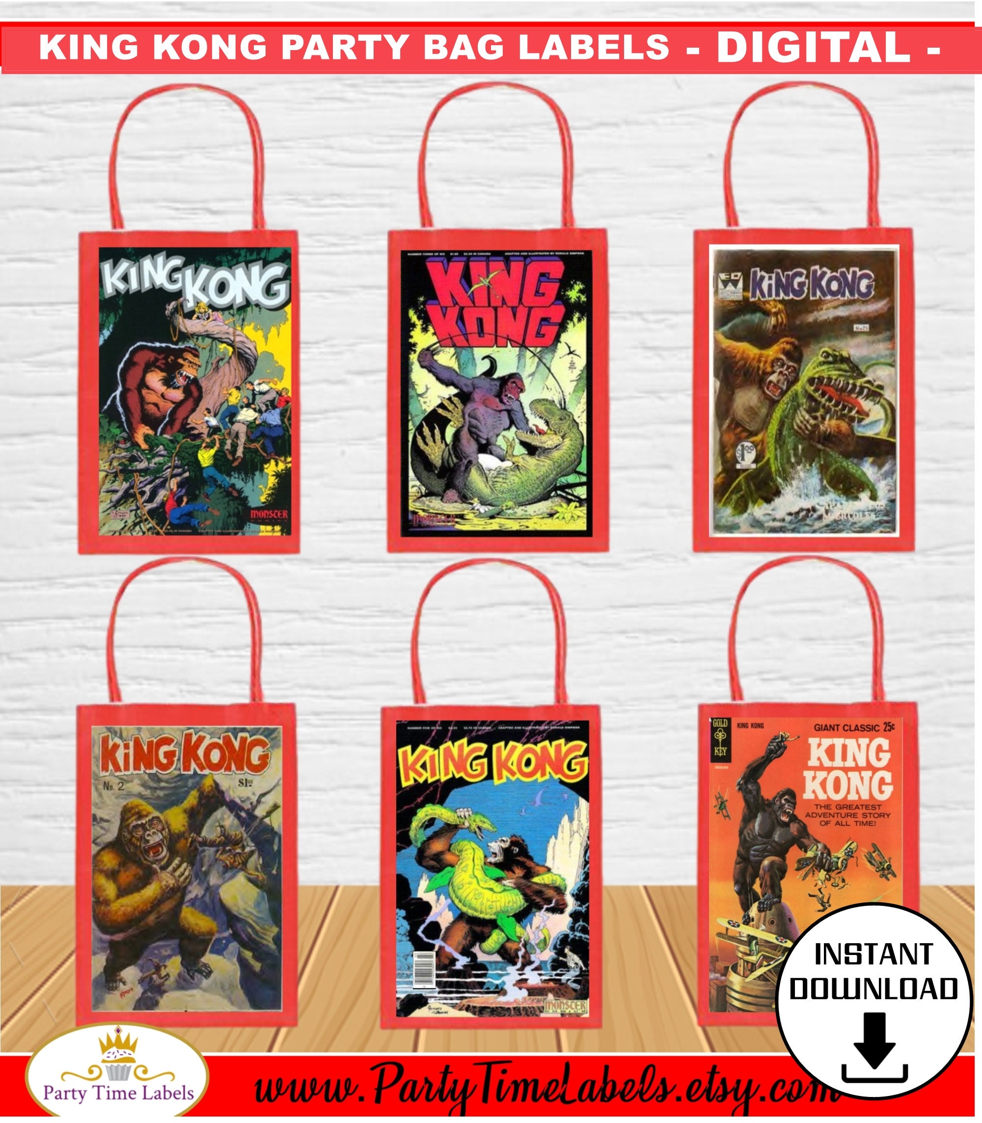 King Kong Party Bag Labels Birthday Party Favor Bag Labels Favor Bag ...