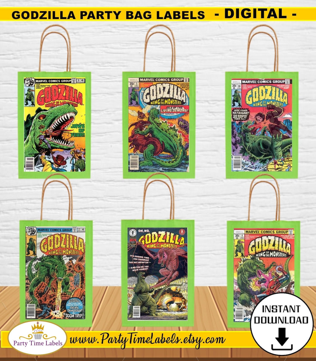 Godzilla Party Bag Labels Birthday Party Favor Bag Labels Favor Bag ...