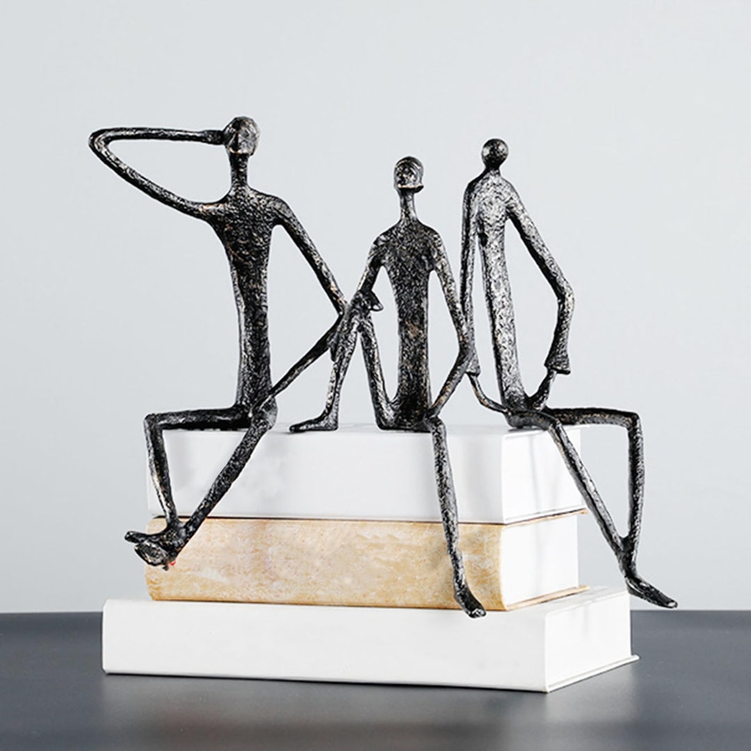 Three Abstract Human Metal Figurines, Metal Art Sculpture Statue ...