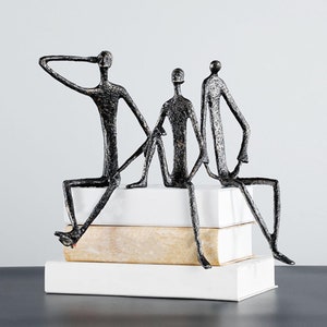 Three Abstract Human Metal Figurines, Metal Art Sculpture Statue ...