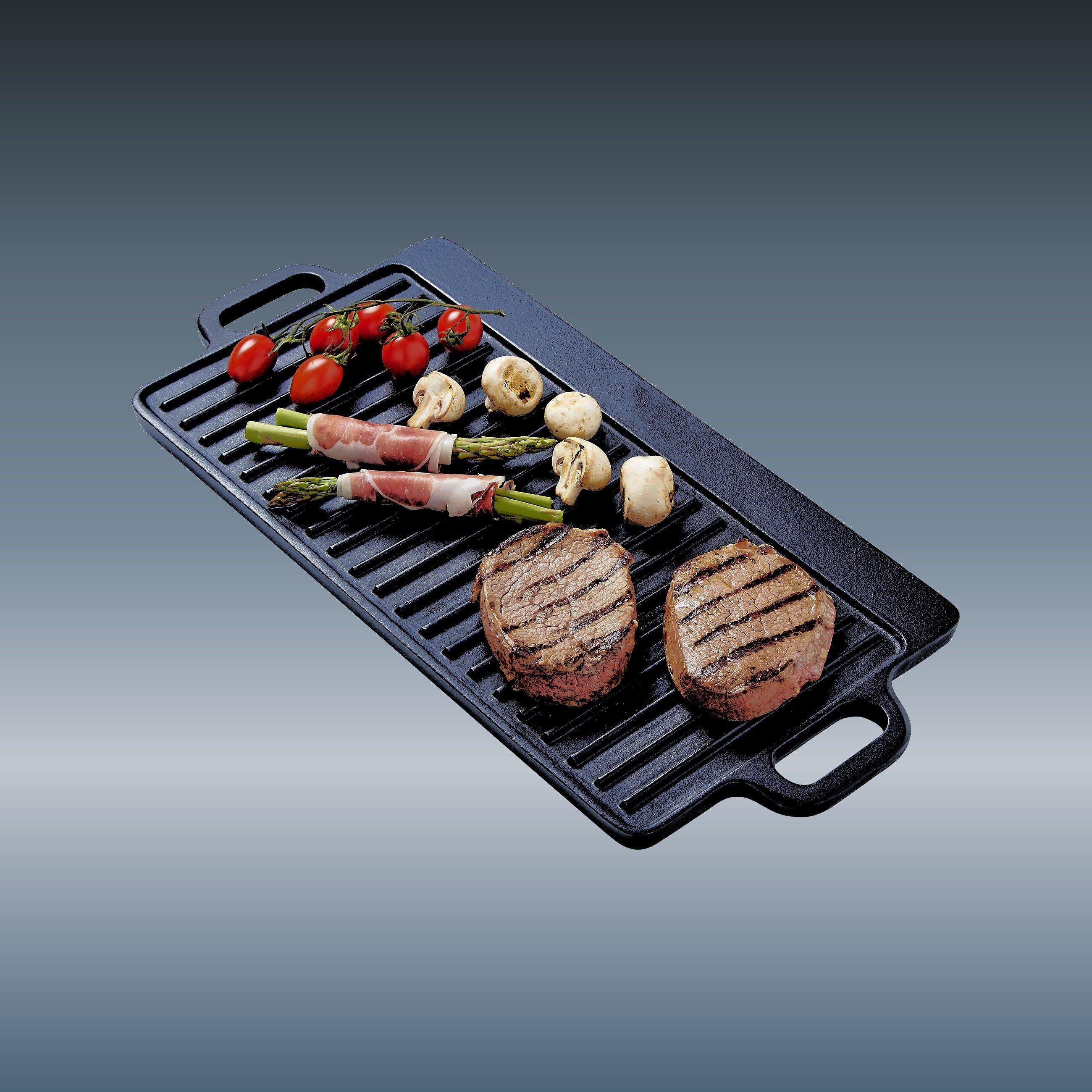 Cast Iron Reversible Griddle & Grill With Grease Drainage Reservoir ...