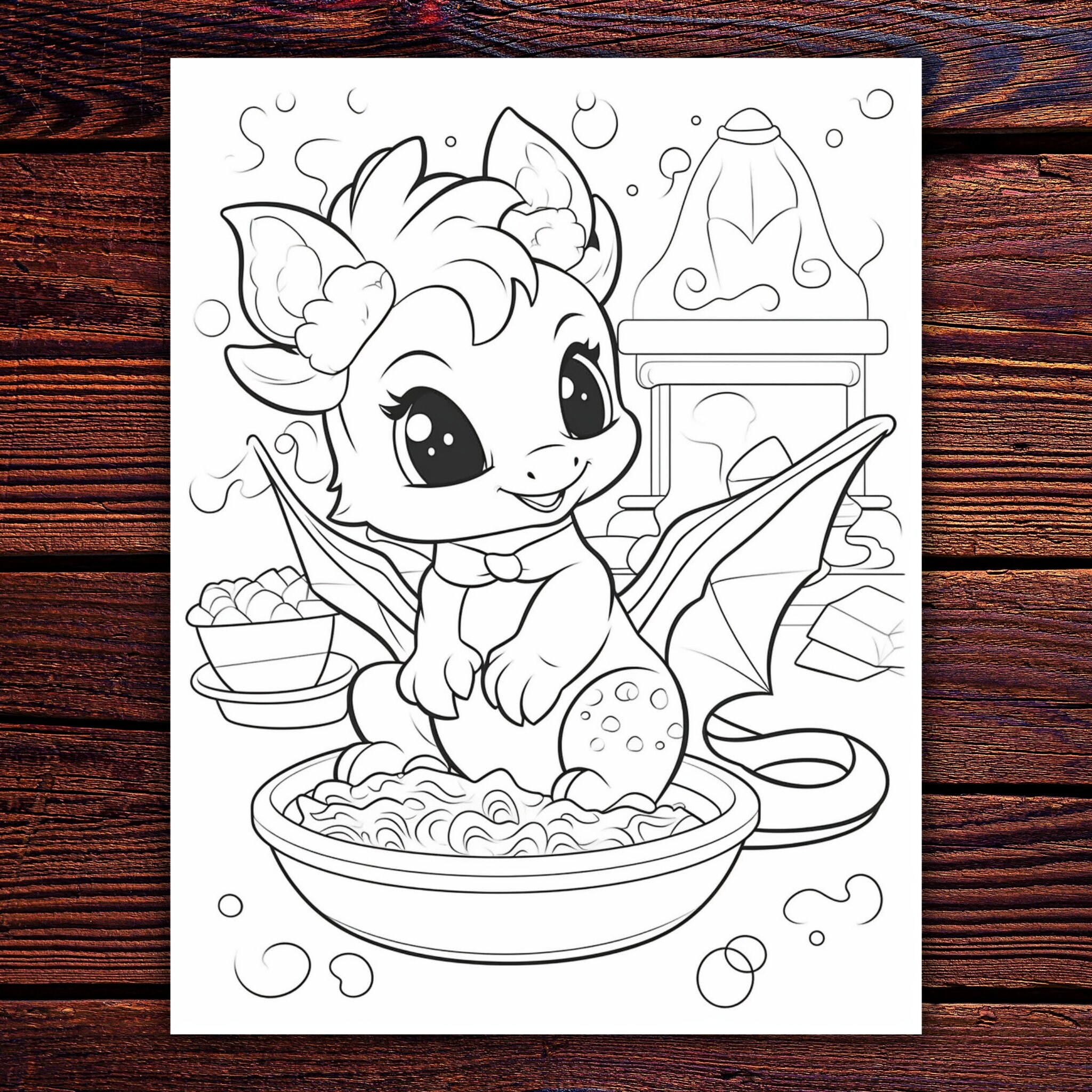 20 Charming Baby Dragon Fantasy Coloring Page Book, for Adults and Kids ...