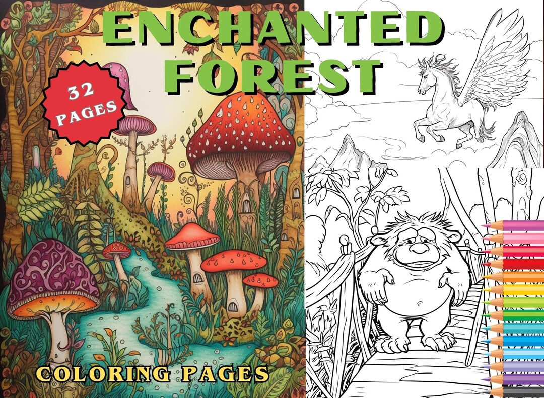 Coloring Pages for Kids Party Enchanted Forest Magical Creatures and ...