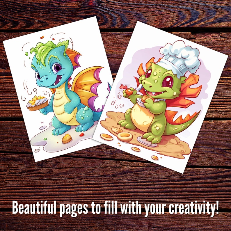 20 Charming Baby Dragon Fantasy Coloring Page Book, for Adults and Kids ...