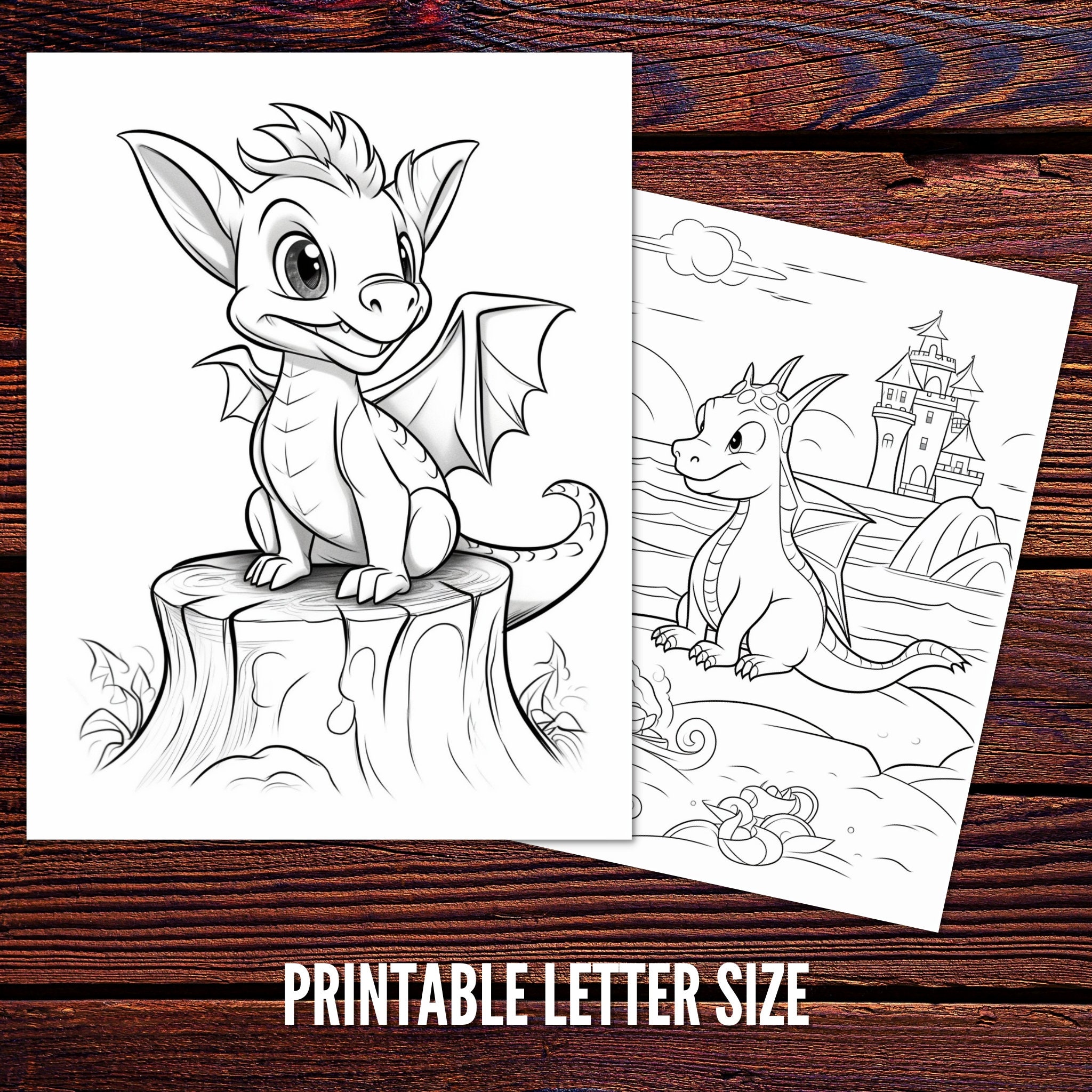 20 Charming Baby Dragon Fantasy Coloring Page Book, for Adults and Kids ...