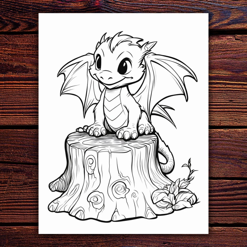 20 Charming Baby Dragon Fantasy Coloring Page Book, for Adults and Kids ...