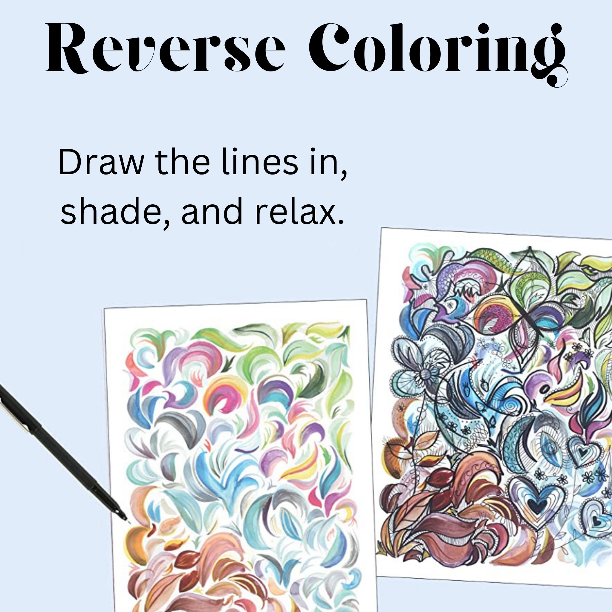 Reverse Coloring Book, 5 Reverse Abstract Coloring Pages for Adults ...