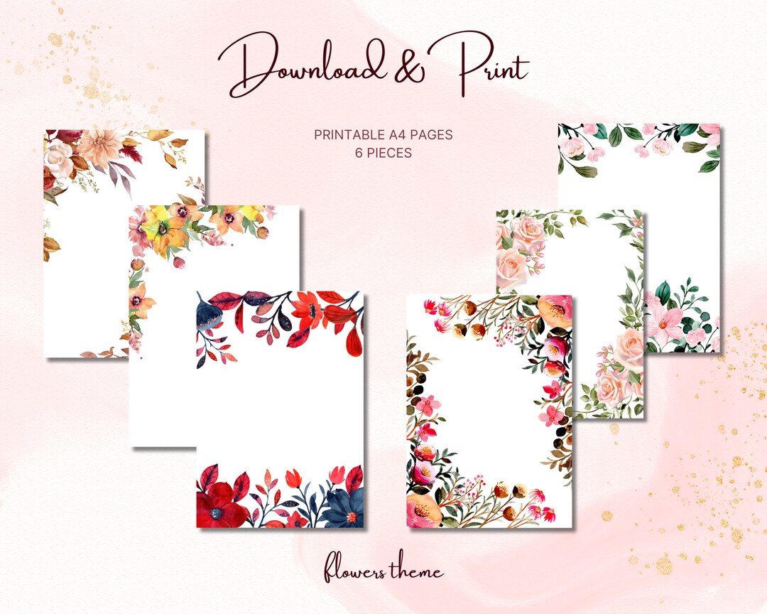 A4 Digital Paper Digital Download Floral Prints Paper Bundle Flower ...