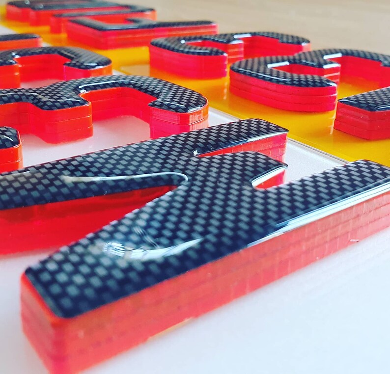 9mm Neon Red 4D With Carbon Gel Car Number Plates - Etsy UK