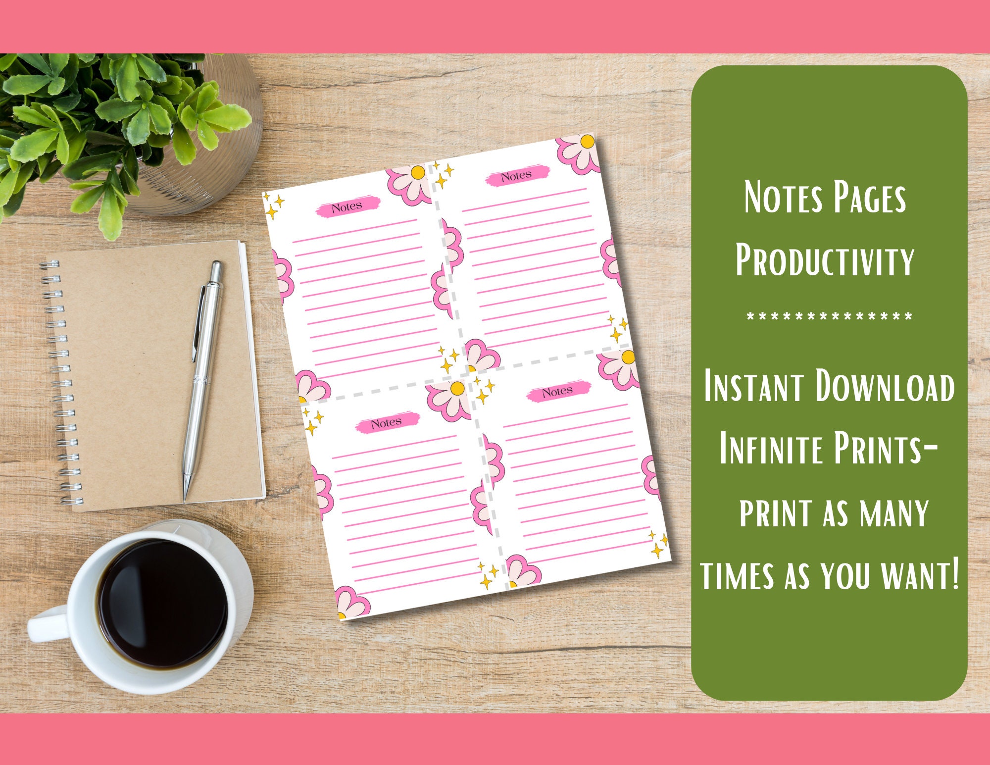 Notes Page Printable, Lined Notes Template, Note Taking, Writing Paper ...