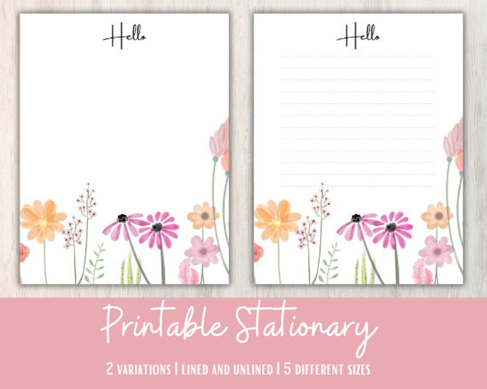 Floral Printable Stationery: Elegant Letter Writing Paper (PDF) - Etsy