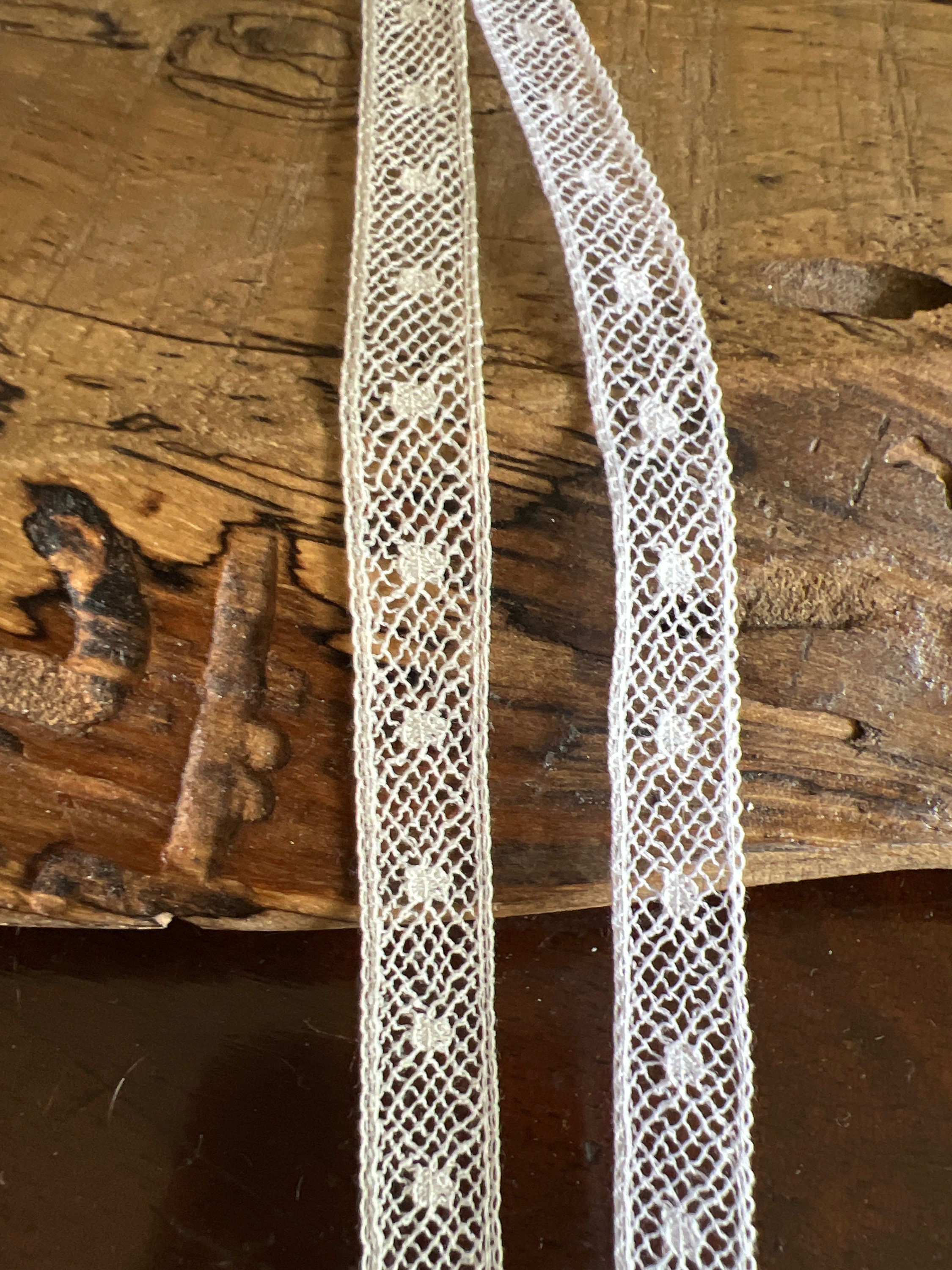 White or Ecru French Val Insertion Lace 3/8" Wide With Polka Dots ...