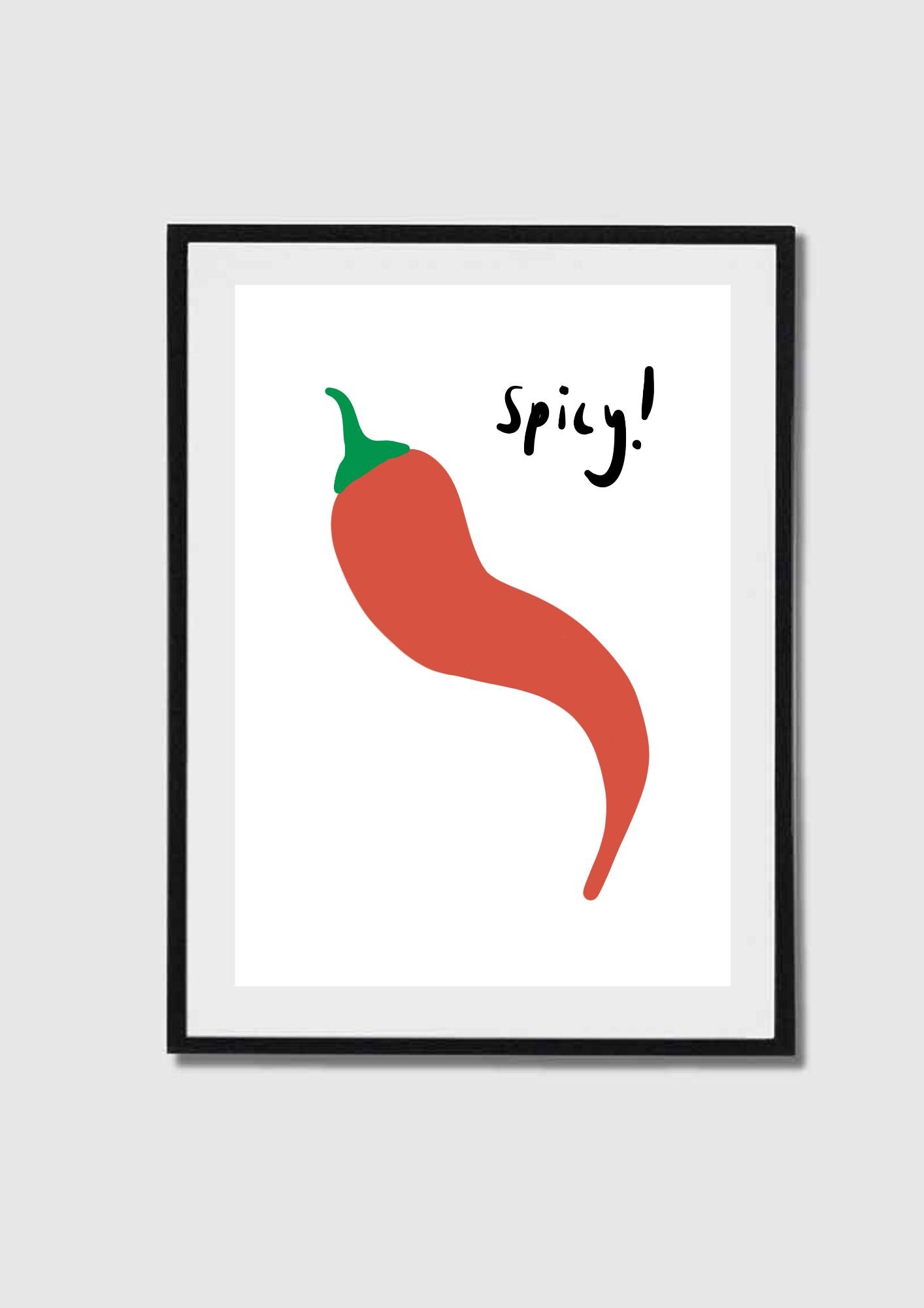 Hand-drawn Chilli Poster | Printable Wall Art | Kitchen Art | Aesthetic ...