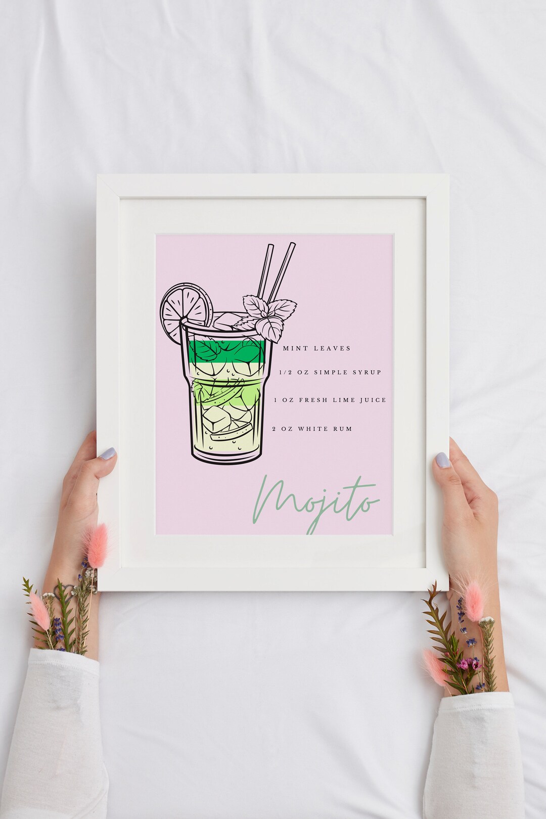 Mojito Recipe – Pink | Cocktail Poster | Cocktail Recipe Print ...