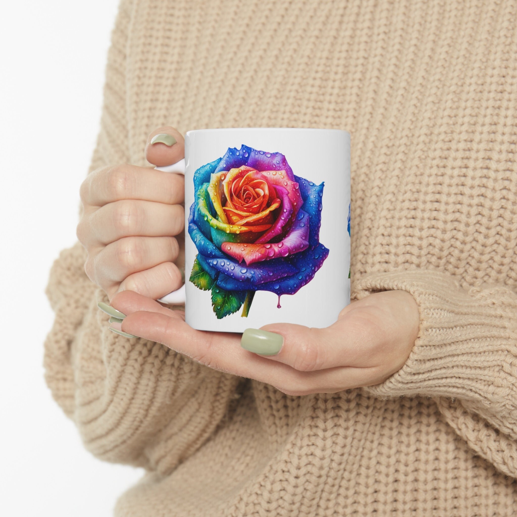 Cute Womens Mug/rainbow Rose Mug/coffee Mug/gift for Rose Lover/gift ...