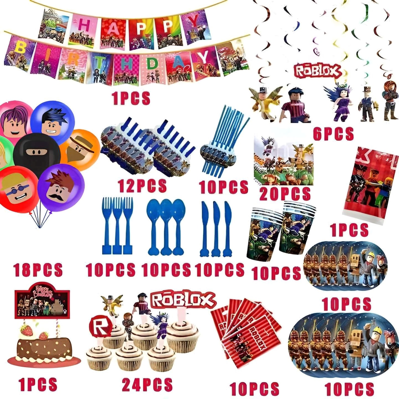 Roblox Birthday Party Supplies for Boys Robot Party Decorations, Happy ...