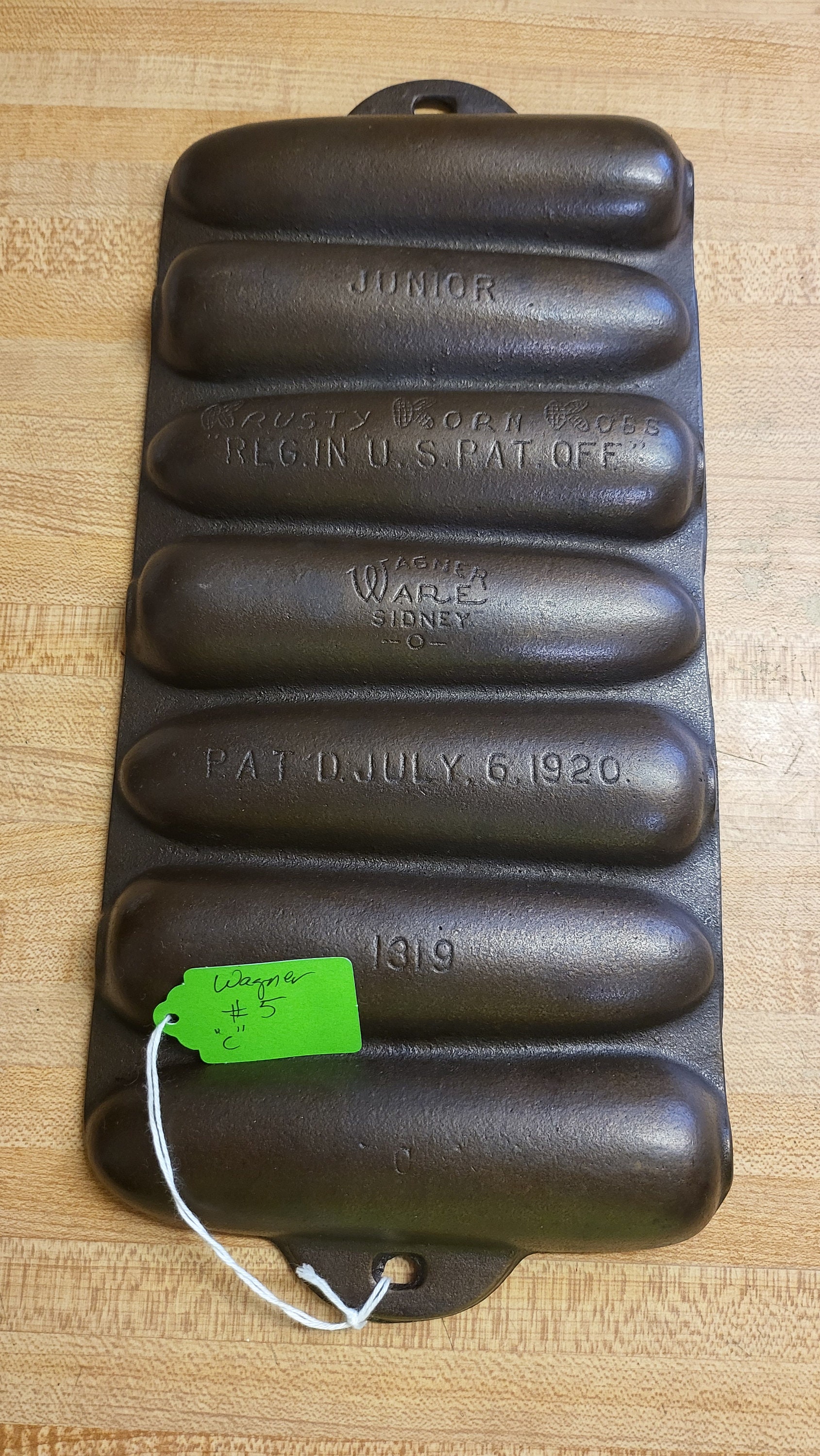 1920-40s Wagner Ware Stylized Logo Cast Iron Krusty Korn Kob Pan #5 ...