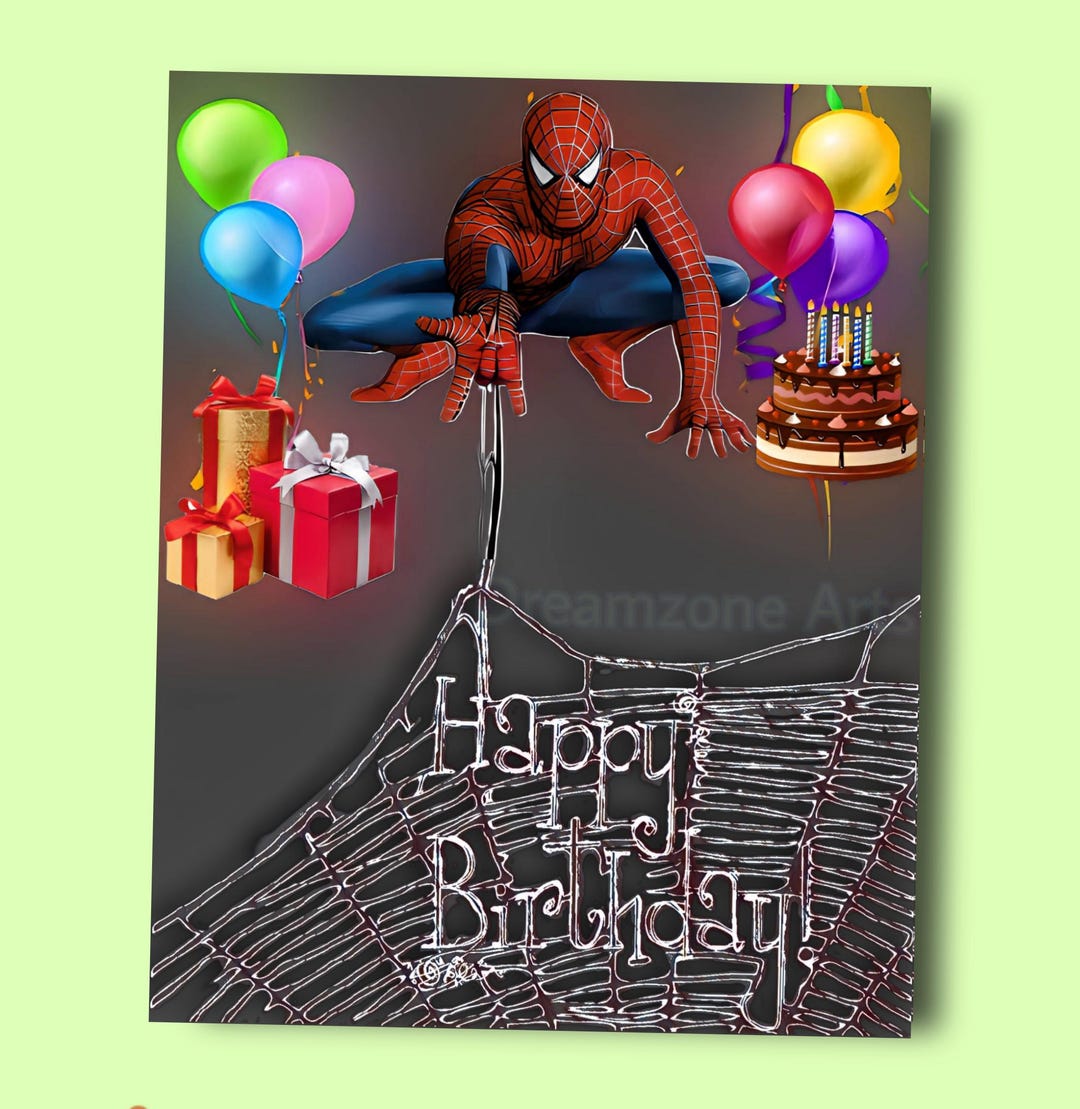 Superhero Spiderman Birthday Card PNG, Fun Superhero Design for Kids ...