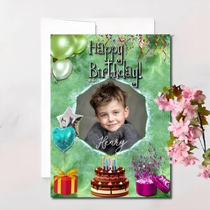 Editable Birthday Card PNG, Add Your Photo Template, Digital Download ...