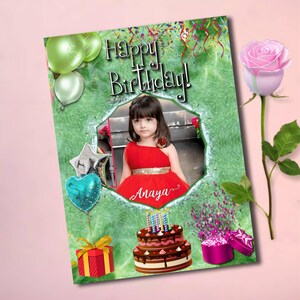 Editable Birthday Card PNG, Add Your Photo Template, Digital Download ...