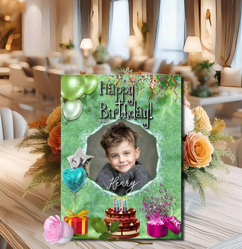 Editable Birthday Card PNG, Add Your Photo Template, Digital Download ...