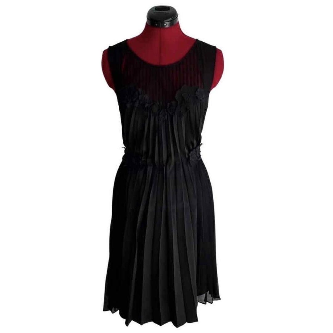 Vintage BCBG Max Azria Black Pleated Dress Sheer Mesh Bodice Dark ...