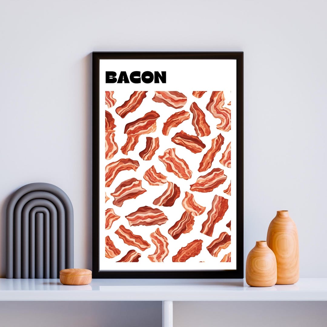 Bacon Printable Wall Art, Kitchen Decor, Retro Food Poster, Breakfast ...