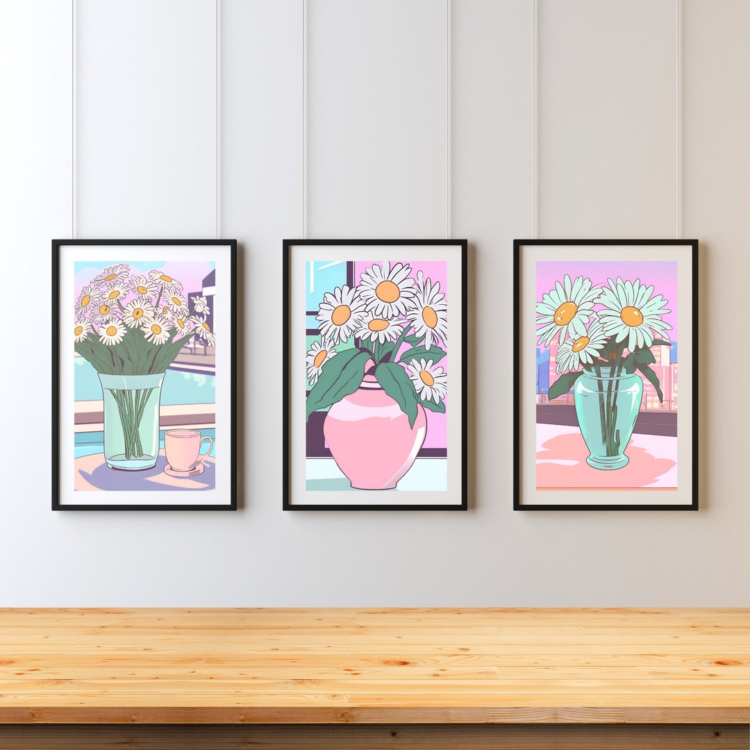 10 Retro Flower Citypop 80s Style Pastel Wall Art | Vintage Aesthetic ...