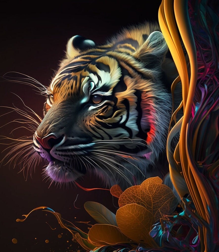 Tiger, Abstract Art, AI Generated, Neon - Etsy