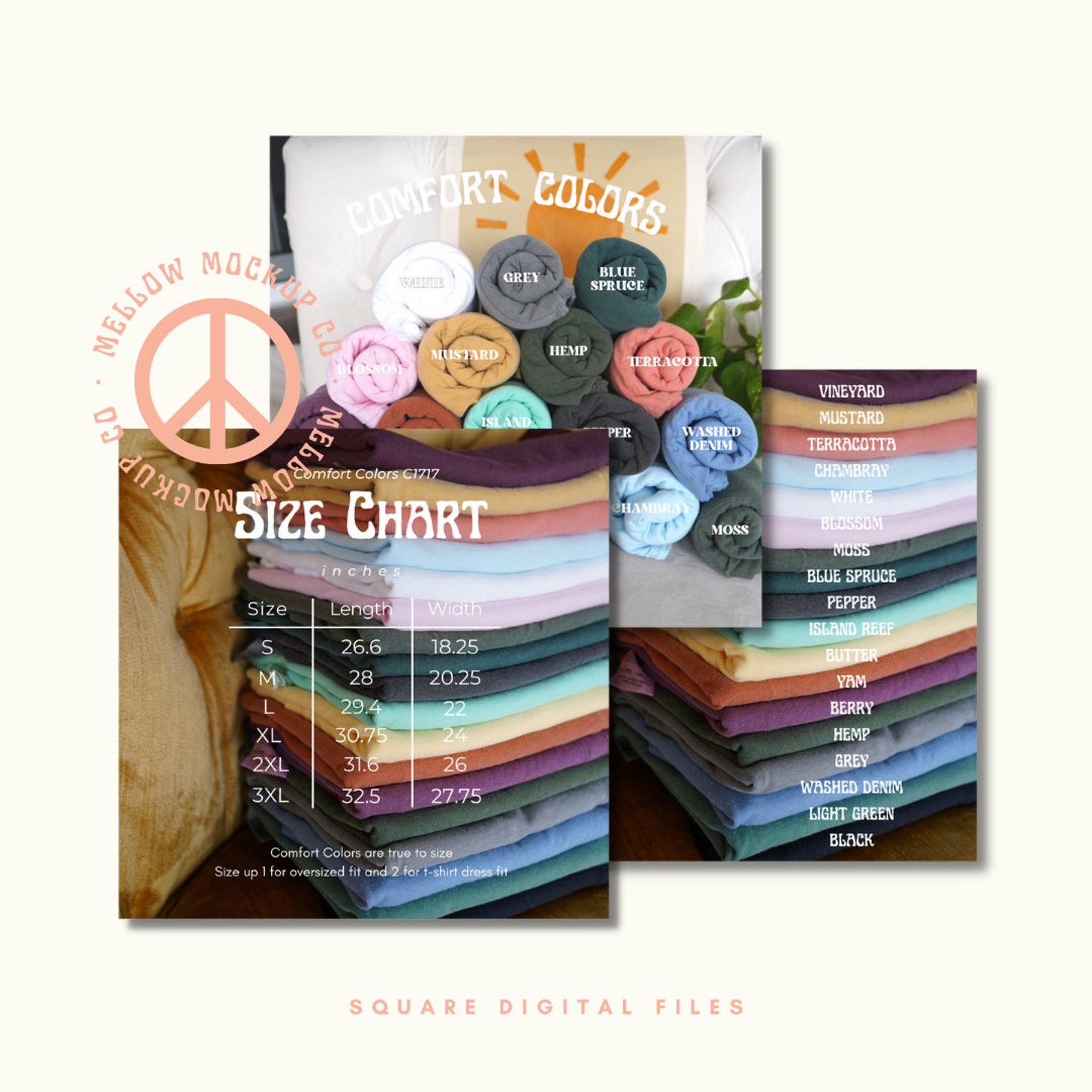 Comfort Colors C1717 Size Chart and Color Chart Bundle (save 30% When ...