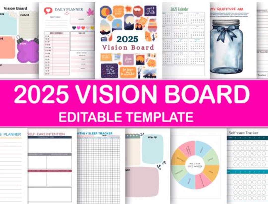 2025 Vision Board Printable Kit - Goal Setting & Affirmations in Pink ...