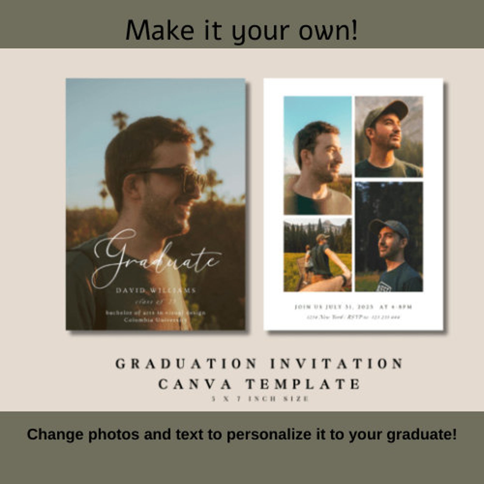 Editable Graduation Invitation Template | Canva Editable | Instant ...