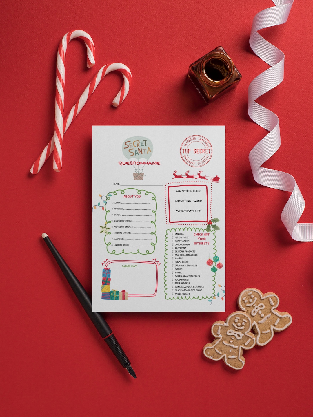 Secret Santa Questionnaire, Christmas Party, Work Secret Santa, Secret ...