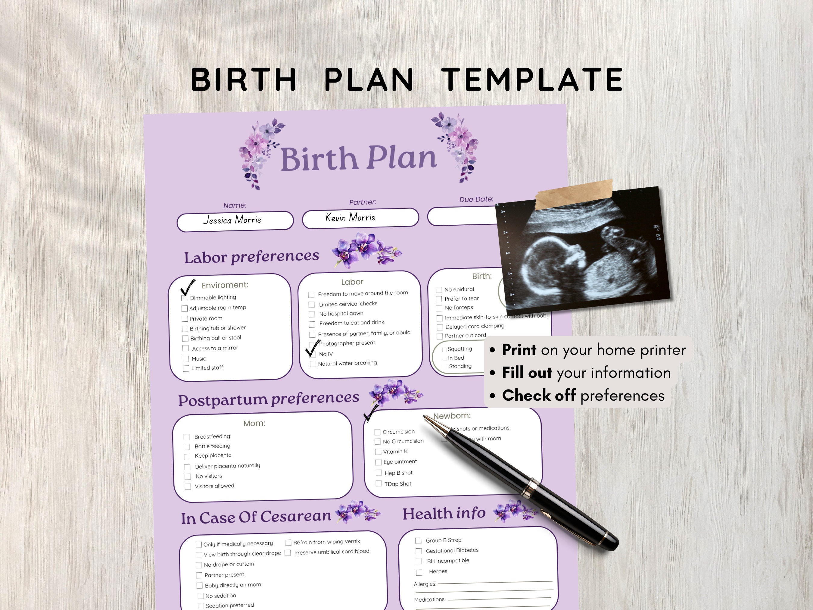 Birth Plan Template Pregnancy Planner Labor and Delivery - Etsy