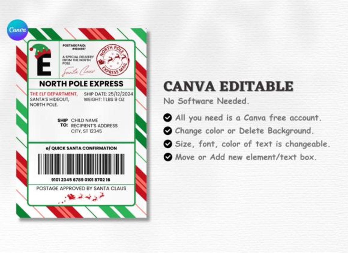 Custom Elf Shipping Label | Printable Christmas Elf Label | Editable ...