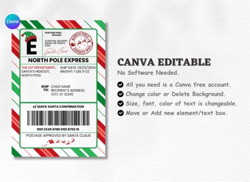 Custom Elf Shipping Label | Printable Christmas Elf Label | Editable ...