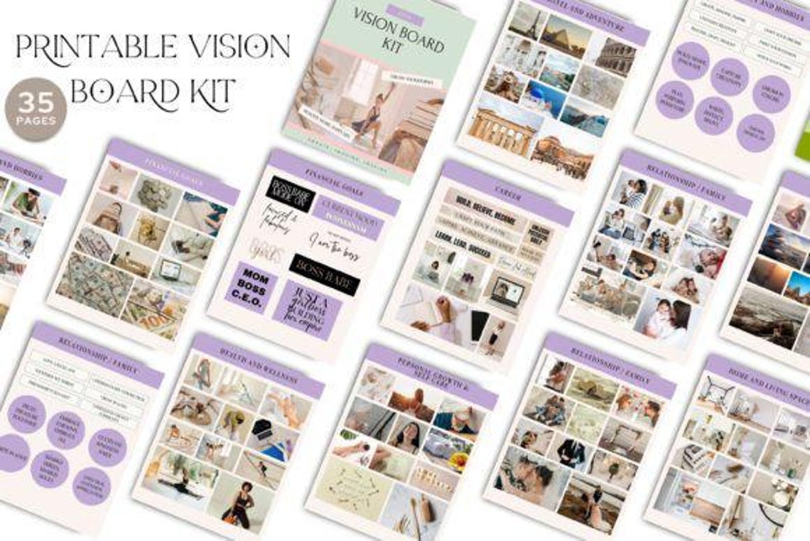2025 Vision Board Printable Kit - Goal Setting & Affirmations in Pink ...
