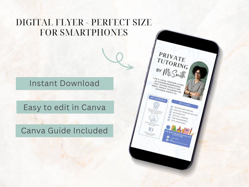 Tutoring Digital Flyer Template, Editable Canva Template for Tutor ...