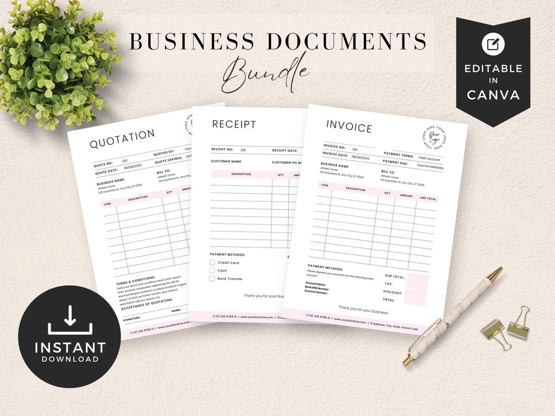 Small Business Bundle Document, INSTANT DOWNLOAD, Invoice Template ...