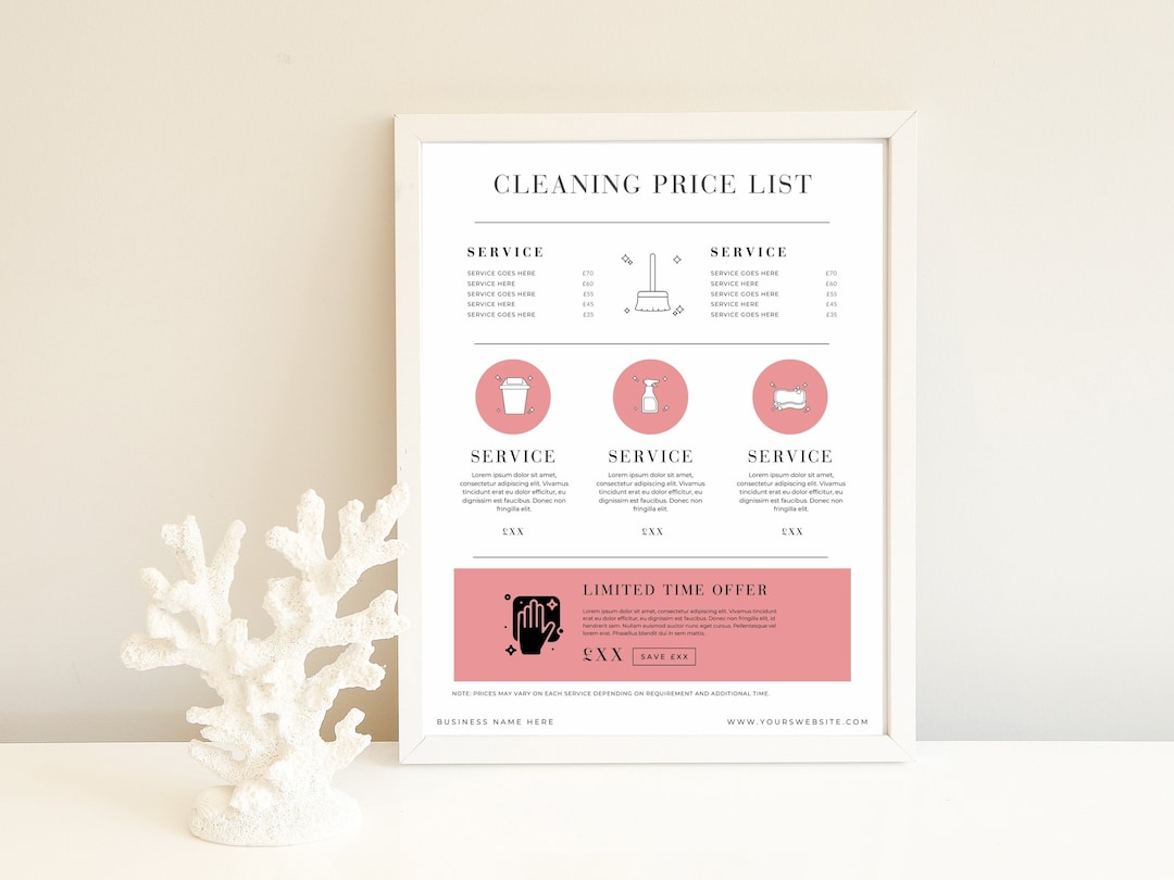 Price List Template for Cleaning Services, Editable Canva Template, DIY ...