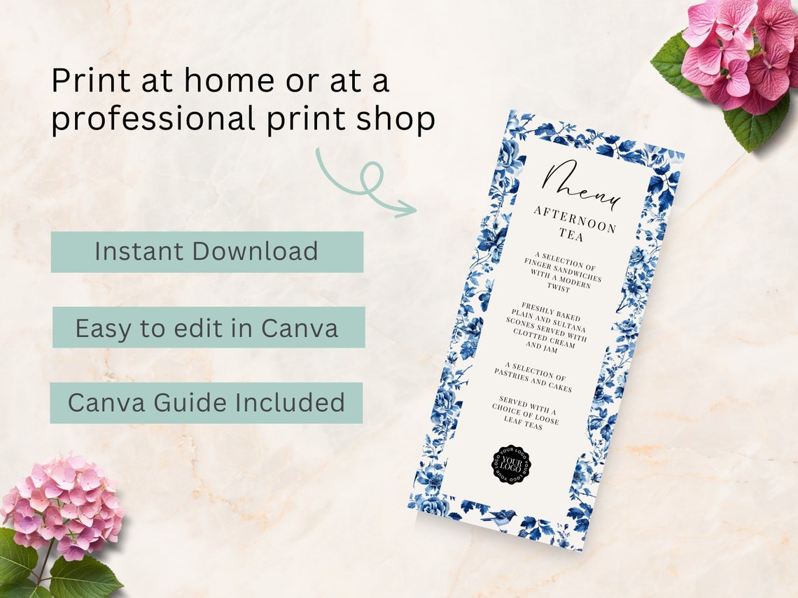 Afternoon Tea Menu Template, Canva Restaurant Menu, INSTANT DOWNLOAD ...