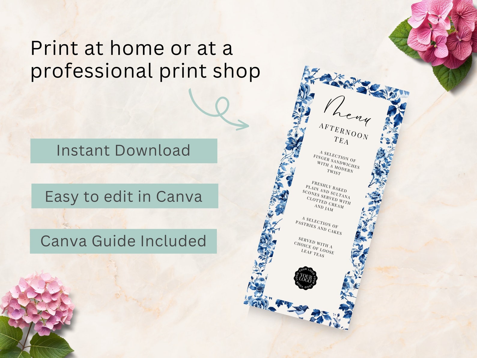 Afternoon Tea Menu Template, Canva Restaurant Menu, INSTANT DOWNLOAD ...